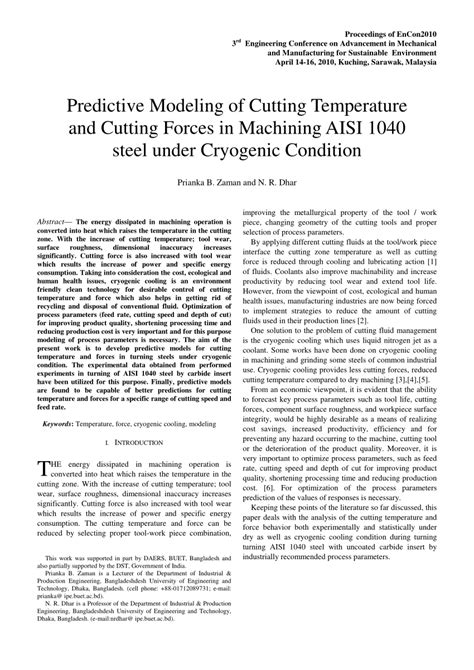 Pdf Predictive Modeling Of Cutting Temperature And Cutting Forces In Machining Aisi 1040 Steel
