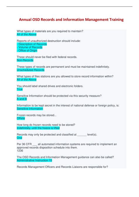 Annual Osd Records And Information Management Training Annual Osd Records And Information