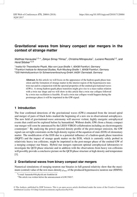 Pdf Gravitational Waves From Binary Compact Star Mergers In The Context Of Strange Matter