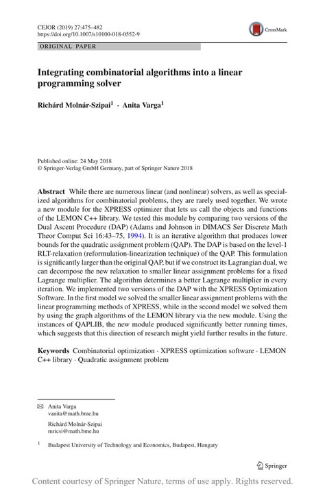 Integrating Combinatorial Algorithms Into A Linear Programming Solver