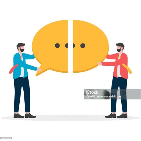 두 사업가 픽업 대화 퍼즐 벡터 일러스트 레이 션 비즈니스 캐릭터 디자인 글로벌 커뮤니케이션에 대한 스톡 벡터 아트 및 기타 이미지 글로벌 커뮤니케이션 긍정적인 감정