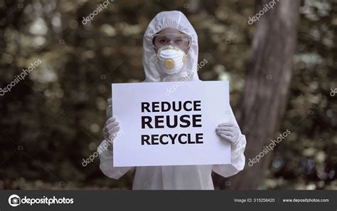 Reduce Reuse Recycle Sign Female Chemist Hands Toxic Planet Future Stock Photo Motortion