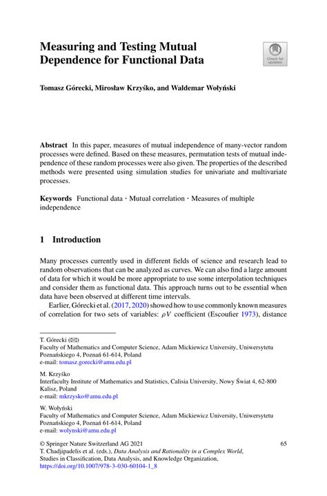 Pdf Measuring And Testing Mutual Dependence For Functional Data