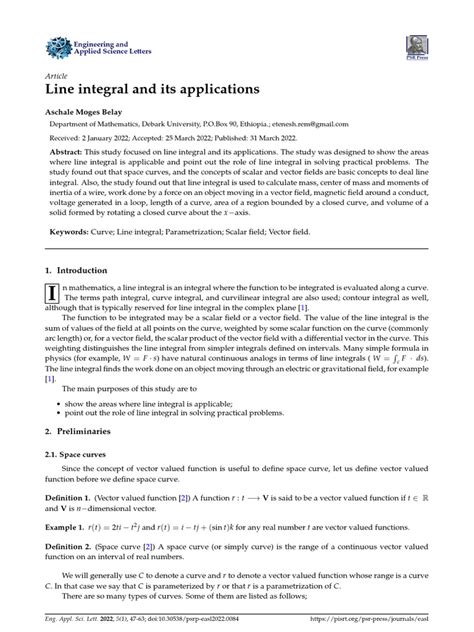 Line Integral And Its Applications Pdf Integral Mathematical Physics