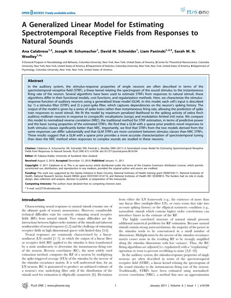 Pdf A Generalized Linear Model For Estimating Spectrotemporal