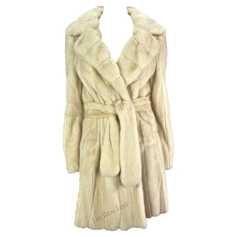 2000s Roberto Cavalli Off White Mink Belted Long Fur Coat For Sale At
