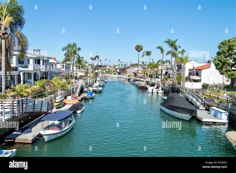 Canals In The Naples Island Neighborhood Of Long Beach California Stock