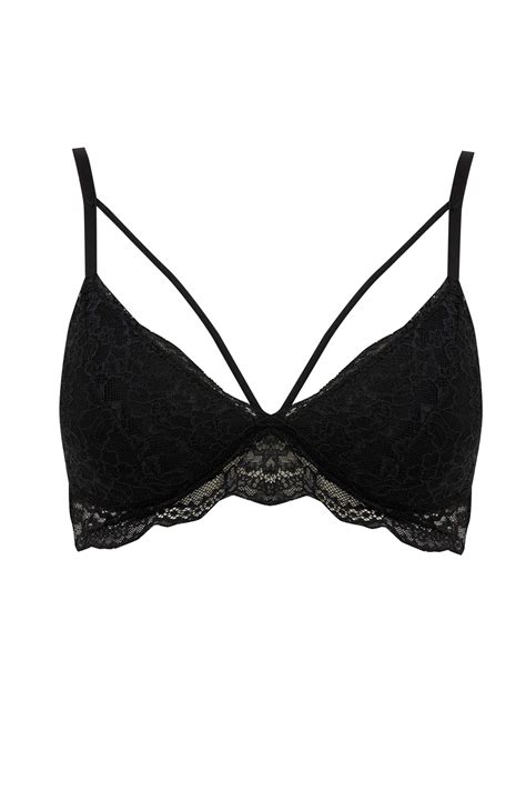 Siyah Kadın Fall In Love Dantelli Pedli Triangle Bralet 2651047 Defacto