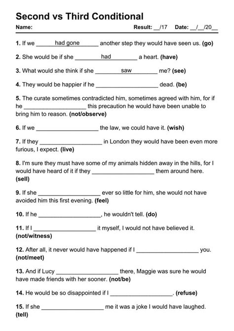 second vs third conditional exercises pdf worksheet with answers test