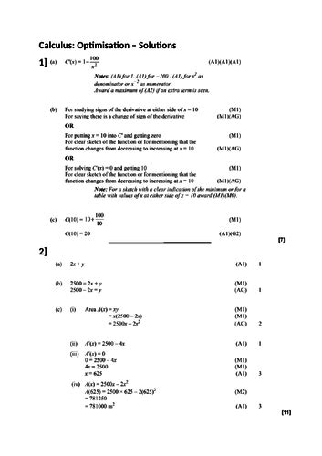 Calculus Optimisation Teaching Resources