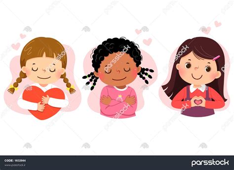 مجموعه ای از تصویر وکتور کارتونی از دختر بچه هایی که خود را در آغوش می