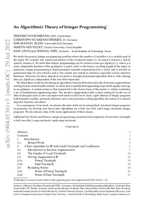 Pdf An Algorithmic Theory Of Integer Programming