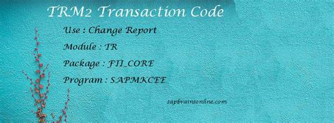 TRM2 SAP Tcode For Change Report