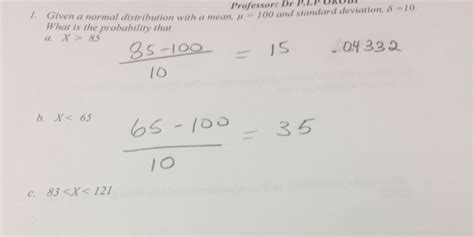 Solved Given A Normal Distribution With A Mean Mu 100 And