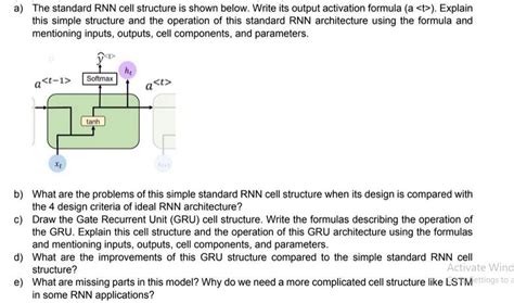 [solved] A The Standard Rnn Cell Structure Is Sho Solutioninn