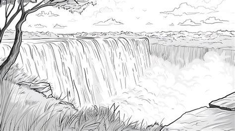 Un Dessin Dune Cascade Avec Un Dessin De Cascade En Arrière Plan Image Premium Générée à Base