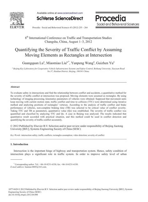 Pdf Quantifying The Severity Of Traffic Conflict By Assuming Moving Elements As Rectangles At