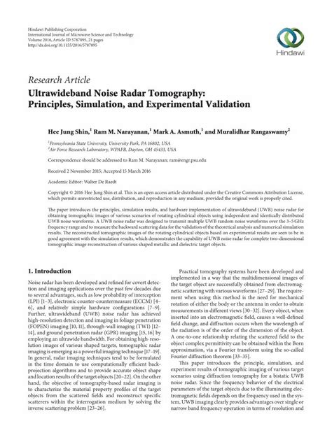 Pdf Research Article Ultrawideband Noise Radar Tomography Dokumentips