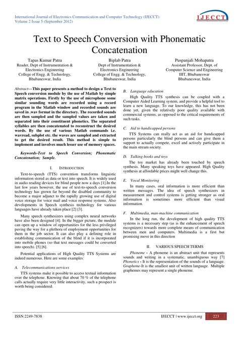 Pdf Text To Speech Conversion With Phonematic Concatenation