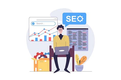 Premium Vector Seo Optimization Concept In Modern Flat Design For Web Man Analyzing Engine
