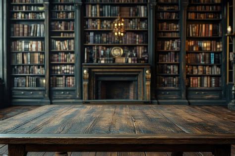 Classic Wooden Library Shelves Premium Ai Generated Image