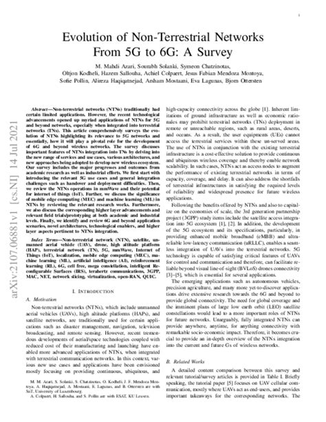 Pdf Evolution Of Non Terrestrial Networks From 5g To 6g A Survey