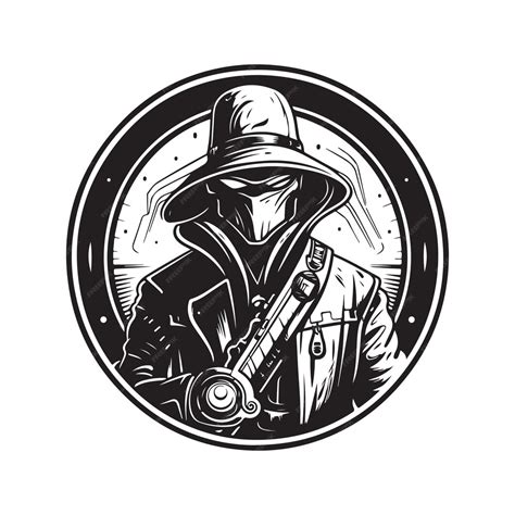Premium Vector Stealthy Secret Assassin Vintage Logo Line Art Concept Black And White Color