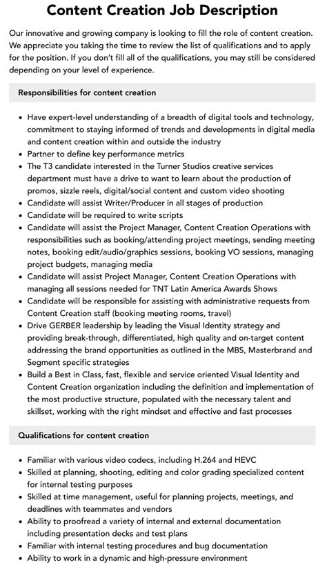 Content Creation Job Description Velvet Jobs