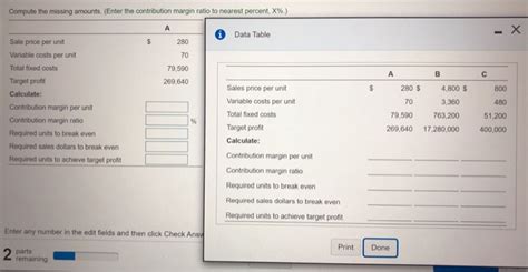 Solved Compute The Missing Amounts Enter The Contribution Chegg Com