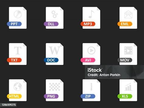 파일 형식 집합입니다 플랫 아이콘입니다 문서 유형 표지판입니다 벡터 0명에 대한 스톡 벡터 아트 및 기타 이미지 0명 Mp3 플레이어 Html Istock