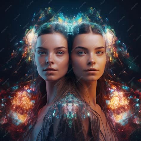 Premium Ai Image Generative Ai Twins Sister Posing In Scifi Futuristic Supernatural Background