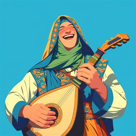 Algerian Man In Traditional Oud Players Costume Premium Ai Generated Vector