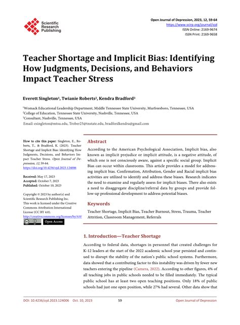 Pdf Teacher Shortage And Implicit Bias Identifying How Judgments Decisions And Behaviors