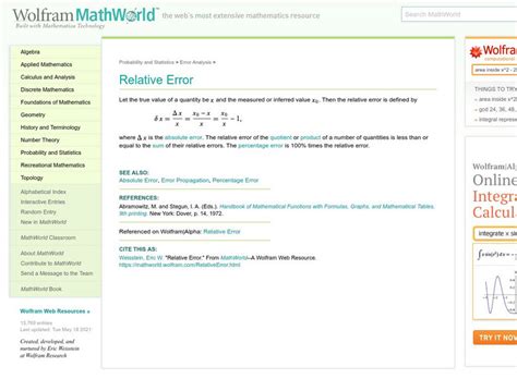 Wolfram Math World Relative Error Handout For 9th 10th Grade
