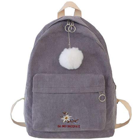Women Corduroy Backpack Kawaii Female School Bag E Grandado