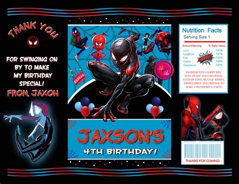 Editable Spider Man Spider Verse Party Favors Chip Bag Mugmouse Designs