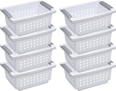 Amazon Com Sterilite Small Plastic Stacking Storage Basket Container Totes W Comfort Grip