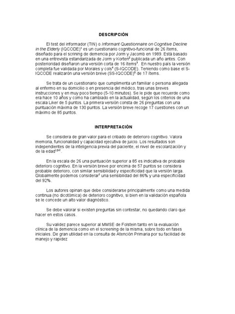 Medicina Ss Iqcode Test Del Informador 17 Items Instrucciones Pdf Neuropsicología