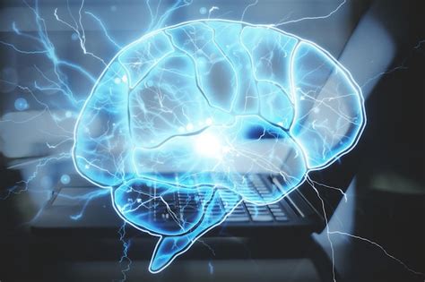 Premium Photo Laptop With Glowing Brain Hologram