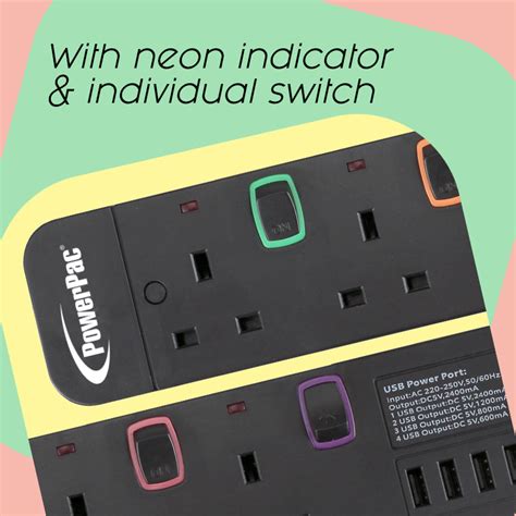 Power Extension Socket Extension Cord 5way 3 Meter With 4x Usb Charger Powerpacsg