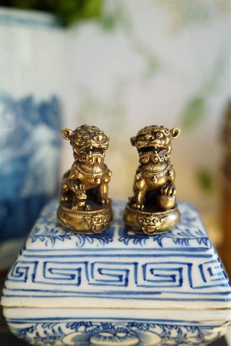 Pair Of — Brass Foo Dog Pair On Garden Stool House Of Old And New