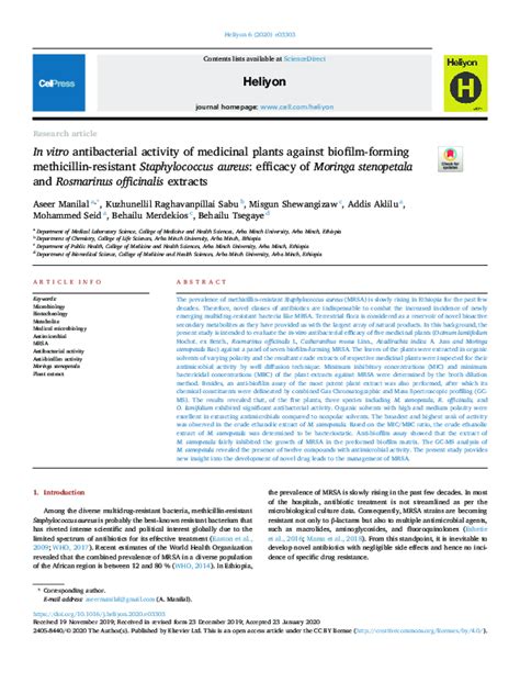 Pdf In Vitro Antibacterial Activity Of Medicinal Plant Extracts Against Escherichia Coli