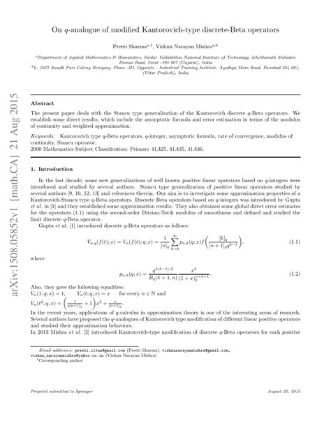 Pdf On Q Analogue Of Modified Kantorovich Type Discrete Beta Operators