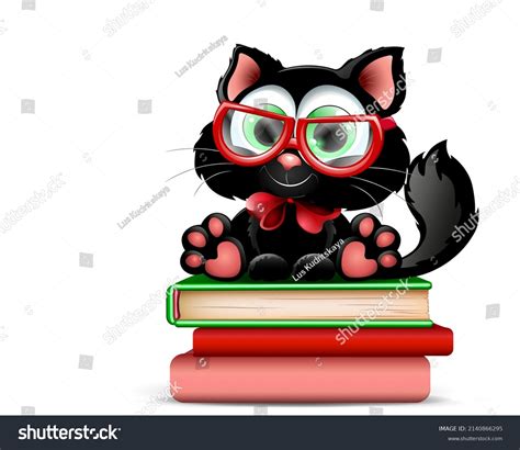 Cute Black Cartoon Cat Nerd On Stock Vector Royalty Free Shutterstock