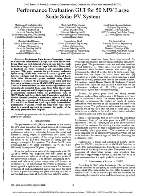 Performance Evaluation Gui For 50 Mw Large Scale Solar Pv System Pdf