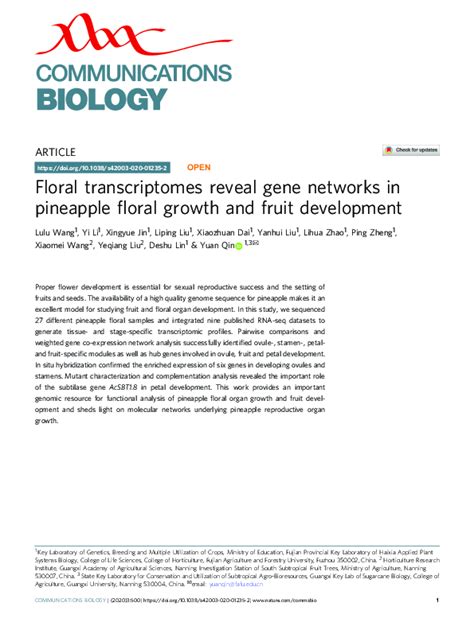 Pdf Floral Transcriptomes Reveal Gene Networks In Pineapple Floral