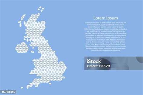 영국 지도 배너 포스터 인사말 카드에 대 한 노드와 밝은 파란색 배경에 기하학적 패턴을 반복 하는 흰색 삼각형에서 추상 회로도