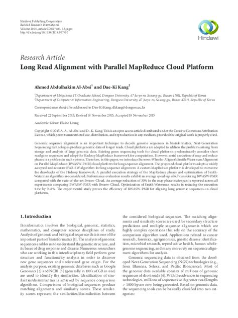 Pdf Long Read Alignment With Parallel Mapreduce Cloud Platform