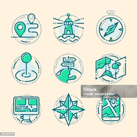 탐색 방향을 지도 기호 트래픽 및 더 얇은 선 아이콘 벡터 일러스트 레이 션 설정 거리에 대한 스톡 벡터 아트 및 기타 이미지 거리 검색 교통 Istock