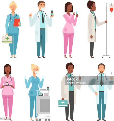 메 딕 캐릭터입니다 병원 물건 남성과 여성 간호사 의사 긴급 노동자 벡터 마스코트 의사에 대한 스톡 벡터 아트 및 기타 이미지 의사 간호사 개체 그룹 Istock